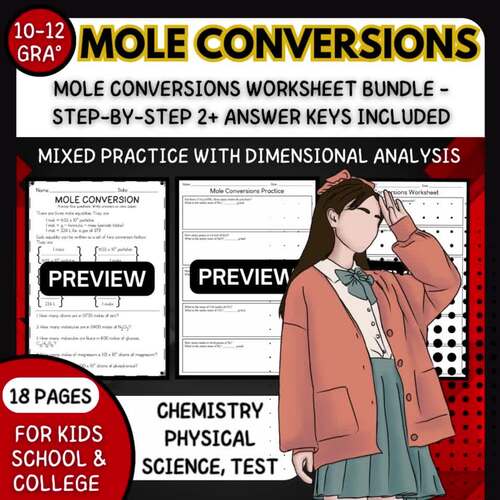Mole Conversions Worksheet Bundle - Step-by-Step 2+ Answer Keys Included