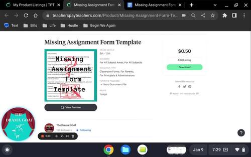 Missing Assignment Form Template By The Drama Goat Tpt