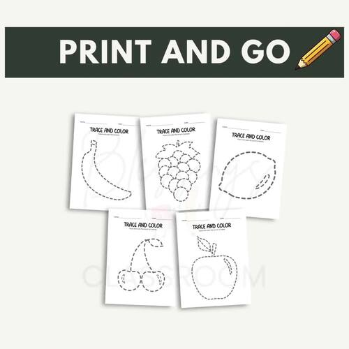 Fruit Trace and Color Worksheets | Fine Motor Tracing Activity | PreK to K