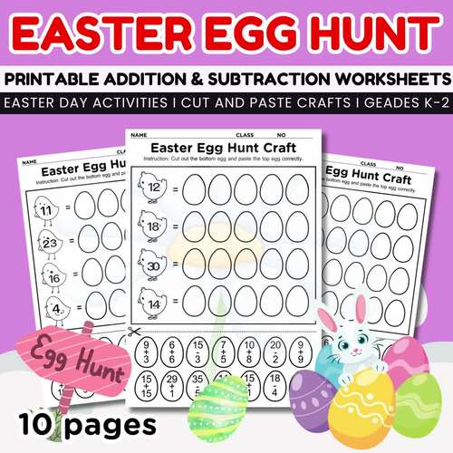Easter Egg Hunt Math Craft | Addition & Subtraction Worksheets, Basic ...