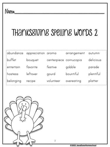 Thanksgiving Spelling Part 2 - 25 Words 8 Worksheets - Thanksgiving ...