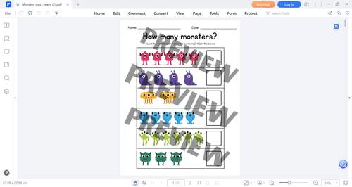 Monster Counting Objects to 10 Printable Kindergarten Math Activity ...