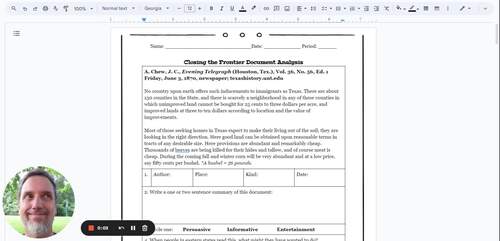 Closing the Frontier DBQ Document Analysis | 7th Grade | Texas History