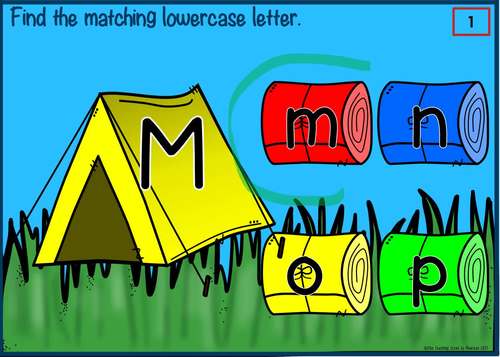 Camping Upper & Lowercase Letters & Sounds Match BOOM & Task Cards