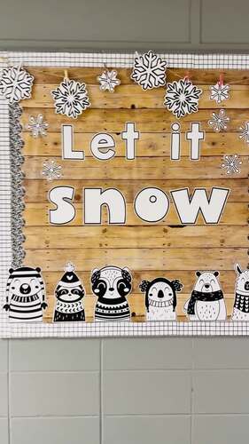 Let It Snow Winter Bulletin Board in Black and White | TPT
