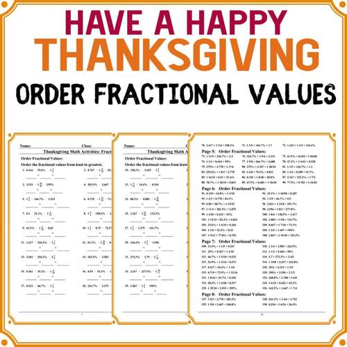 Thanksgiving Math Fractions Activities Order Fractional Values No Prep ...