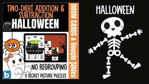 Halloween Two-Digit Addition & Subtraction (No Regrouping) Secret Puzzles