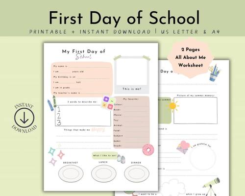 All About Me Worksheet First Day of School Activities Back to School ...