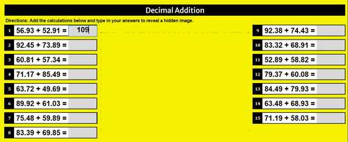 NO PREP - Optical Illusion Decimal Addition Digital Jigsaw Puzzle Reveal