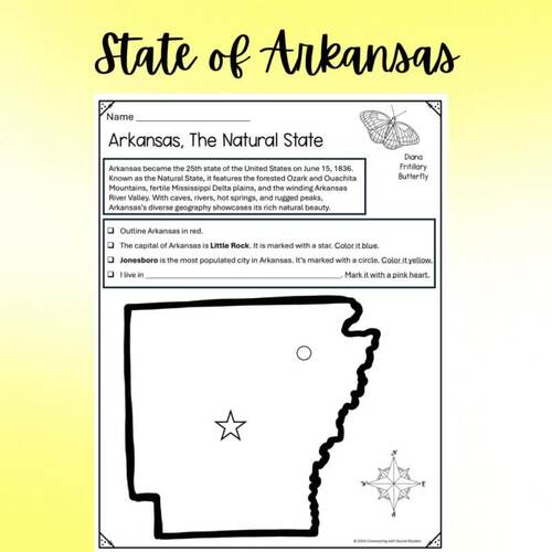 Arkansas Map Worksheets - Find and Color Activities! | TPT
