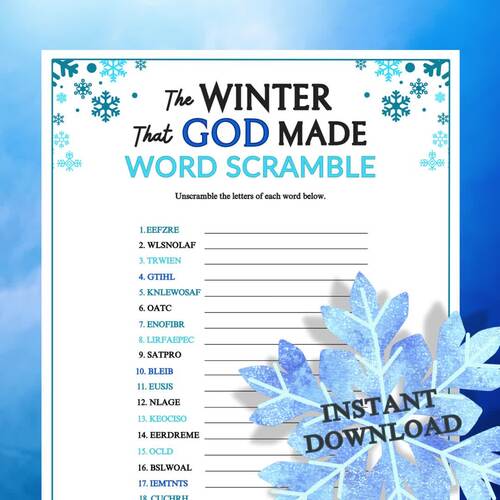 The Winter That God Made Word Scramble Game: Christian Printable