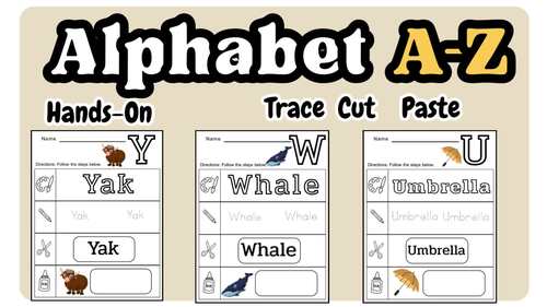 Alphabet Worksheets A–Z | Hands-On Trace, Cut & Paste Activities for ...
