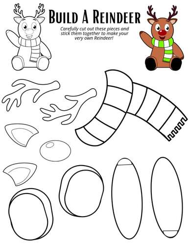 Build a Reindeer Printable Craft | Christmas Cut and Paste Activity for ...