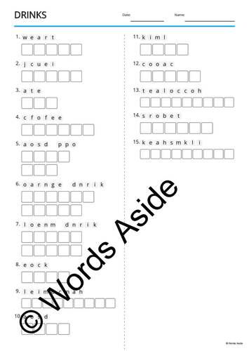 Word Puzzle Games Copy Crossword Word Search Anagram DRINKS by Words Aside