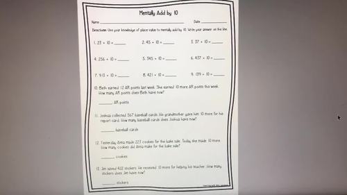 Mentally Add and Subtract by 10's & 100's with Word Problems - Second ...
