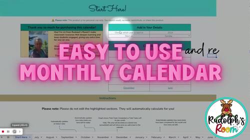 Editable Digital Teacher Calendar in Google Sheets with Month View Spa ...