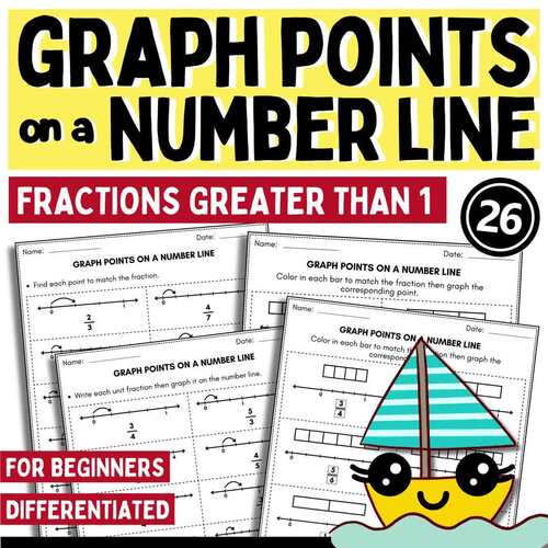 ️Fractions Greater Than 1 on a Number Line Improper Fraction bars ...