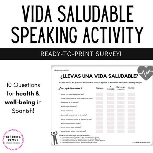 Spanish Health Survey Speaking Activity - Vida Saludable by Srta Demos