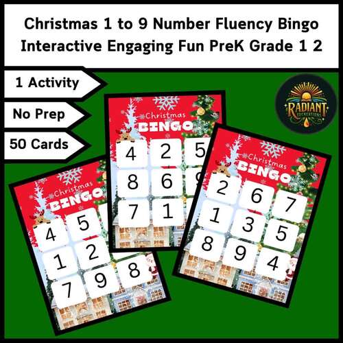 Christmas 1 to 9 Number Fluency Bingo Interactive Engaging Fun PreK ...