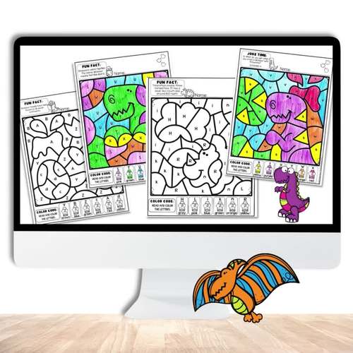 Dinosaur Color by Letter Recognition Color by Code Alphabet Worksheets ...