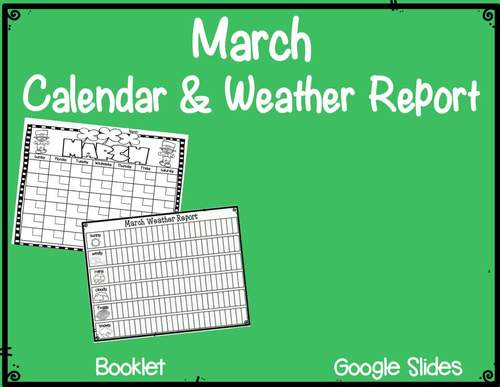 First Grade Daily Calendar & Review Google Slides & Student Booklet: March