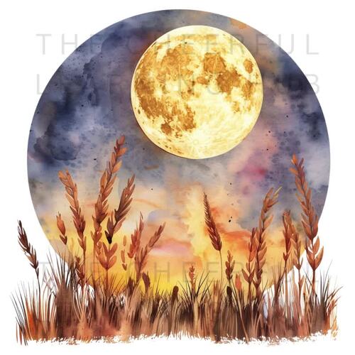 Harvest Clipart | 34 PNG Watercolor Fall Autumn Moon | Commercial Use
