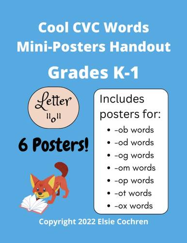 Cool CVC Words Mini-Posters/Handouts for Letter "o" (Grades K-1)