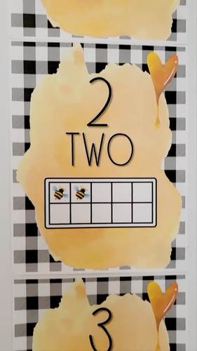 Honey Bee Classroom Decor | Ten Frame | Number posters 0-20 | Editable