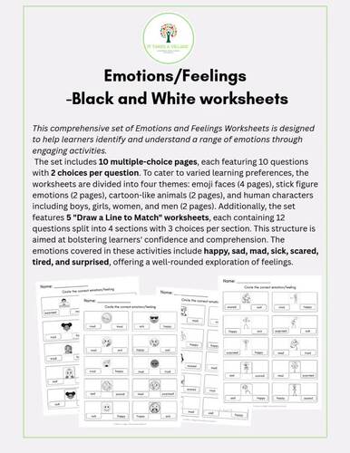 Feelings & Emotions Worksheets set 2 Multiple choice & draw a line ...