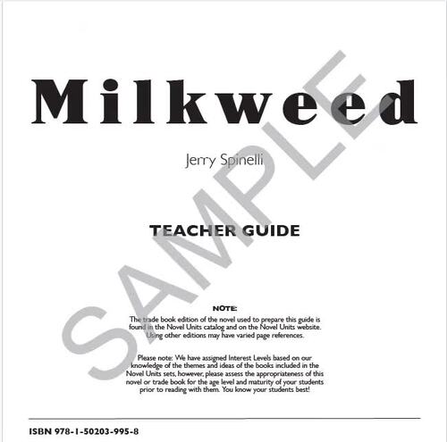 Milkweed Novel Units® Teacher Guide Novel Study | TPT