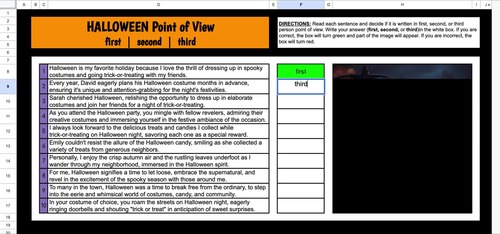 HALLOWEEN POINT OF VIEW Google Sheets Mystery Picture | TPT