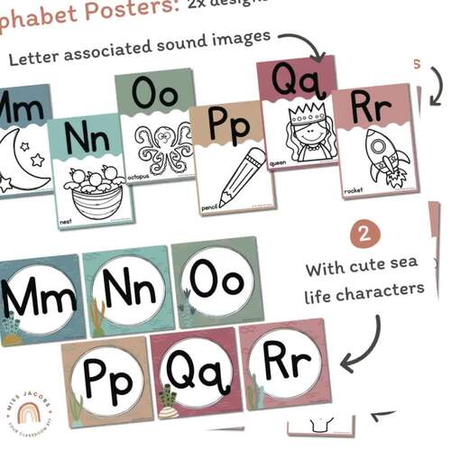 Alphabet Posters Bundle with ASL & Auslan Alphabet | Cute Sea Life Decor