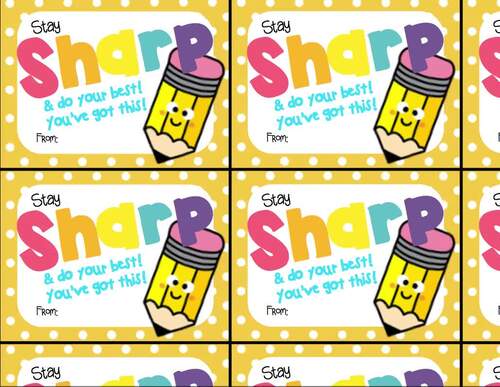 Cute Pencil Testing Motivation Gift Tag- Stay Sharp and do your best ...