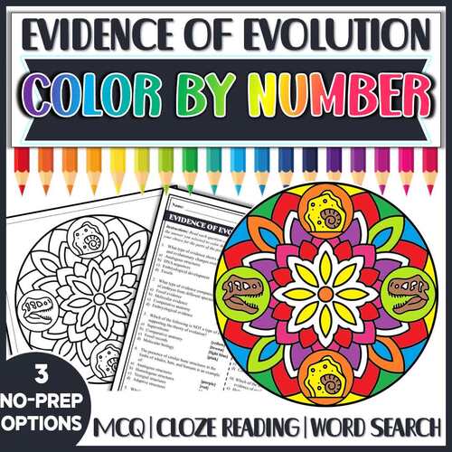 Evidence of Evolution Color by Number | Biology Review Worksheets Activity