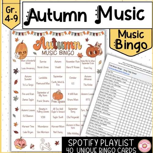 Fall Music Bingo: Engaging Activity for Middle School, Autumn Spotify ...