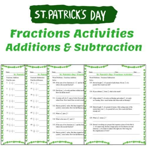 St. Patrick's Day Fractions Addition & Subtractions No Prep Worksheets