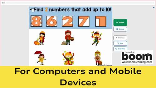 Making 10 Fall Theme Addition Practice to 10 Digital Boom Cards | TPT