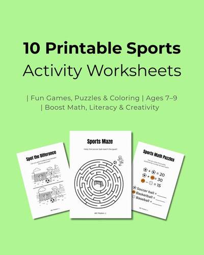 Sports Activity Worksheets for Kids | Ages 7–9 (Grade 1–3) | 10 pages