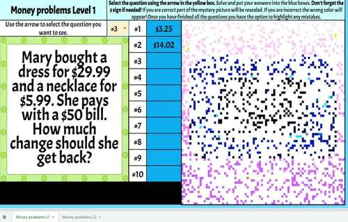 Decimal Operations Money Word Problems Pixel Art by Pick Up and Go ...
