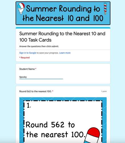 Summer Rounding to the Nearest 10 and 100 Task Cards Print and Digital