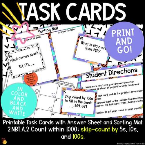 2.NBT.A.2 Low Prep Task Cards and Sorting Mat (Skip Counting by 100s)