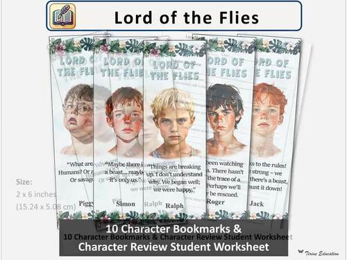 Lord of the Flies Bookmarks Study Set and Character Review Worksheet