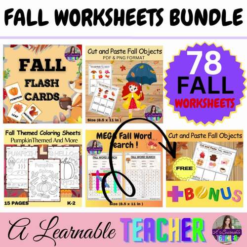 Fall BUNDLE: Puzzle, Coloring, Cut & Paste, and Flashcards Worksheets ...