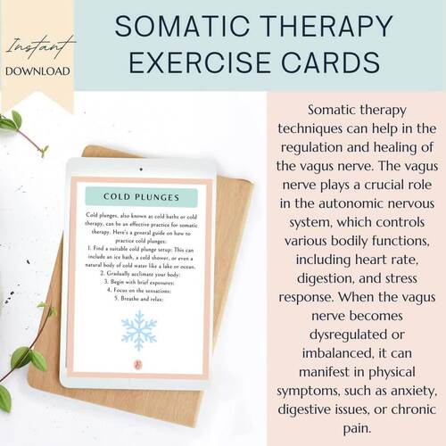 Somatic Therapy Exercise cards, Vagus nerve,Polyvagal theory, window of toleranc