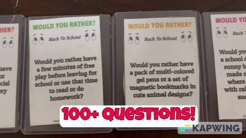 Would You Rather Cards Back To School 100+ Conversation Questions ...