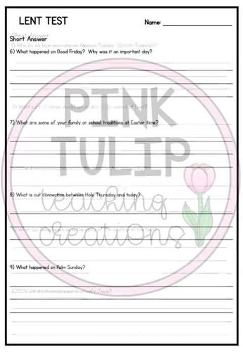 Lent Test - Assessment on Shrove Tuesday to Palm Sunday | TpT