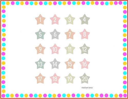 Printable Boho Neutral Small Stars Number Labels, Colorful Small Number ...