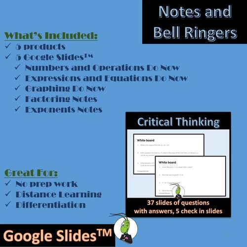 Algebra 1 Bell Ringers | Do Now Bundle Google Slides - Solving, Graphing