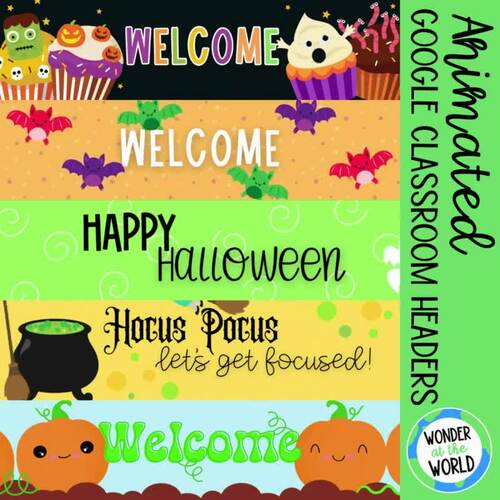 Halloween Google Classroom animated headers banners by Wonder at the World
