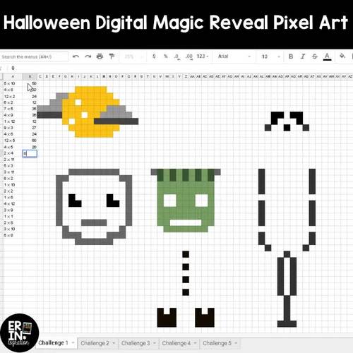 Halloween Pixel Art Math Multiplication and Division Basic Facts